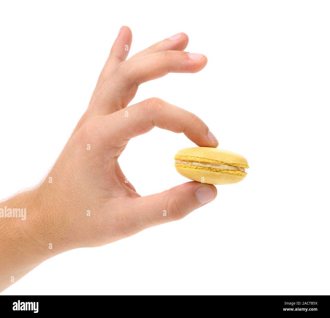 Hand holds macaron cake Stock Photo - Alamy