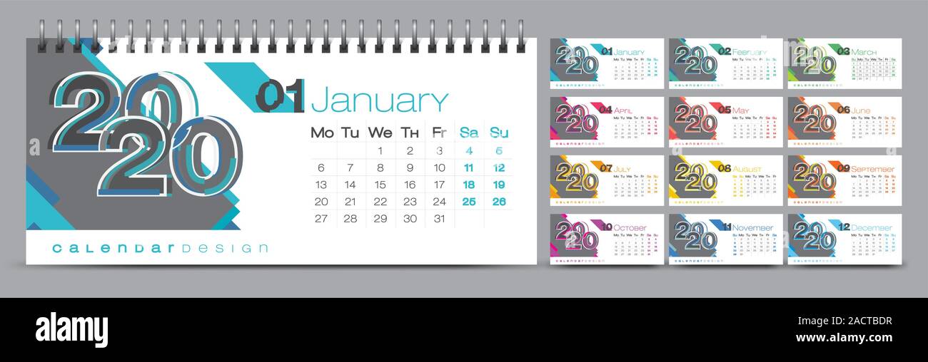 Calendar template for 2020 year. Vector and typographic planner diary ...