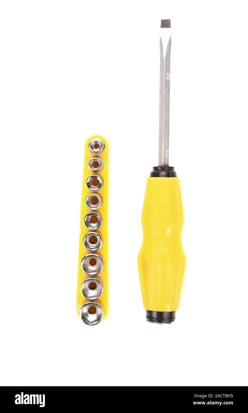 Screw-driver with the yellow handle Stock Photo - Alamy