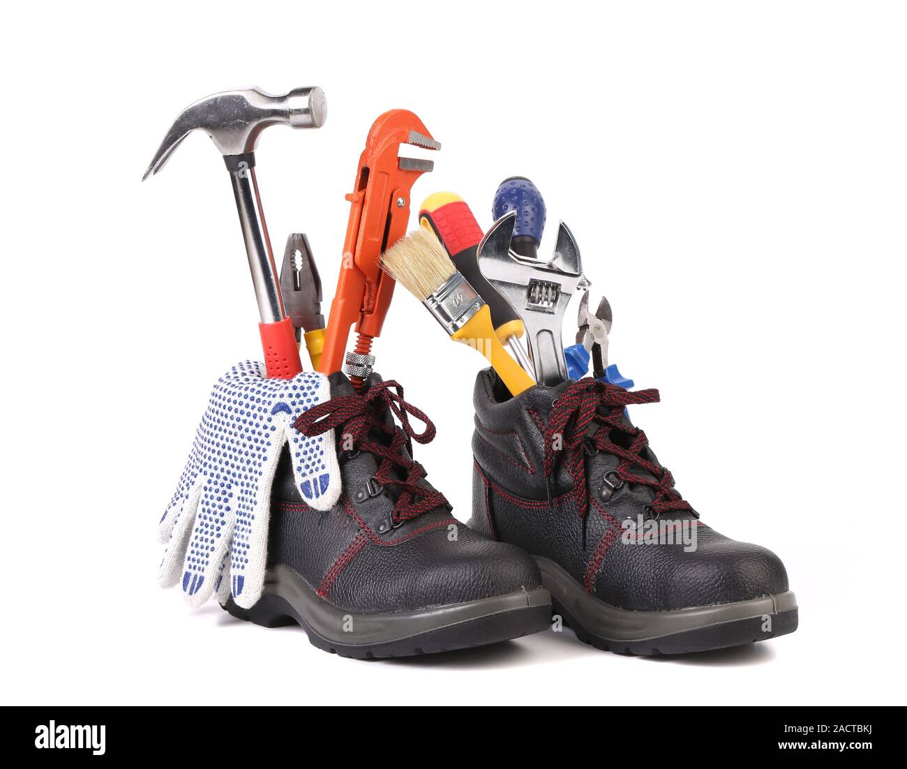 The building tools and boots Stock Photo - Alamy