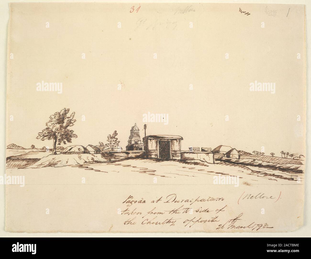 Temple at Durasapatam, Nellore. March 1798. Pen-and-ink. British school ...
