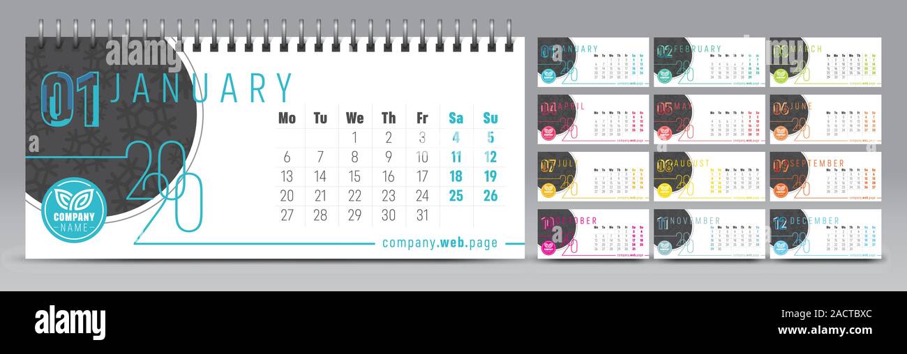 Calendar template for 2020 year. Vector and typographic planner diary ...