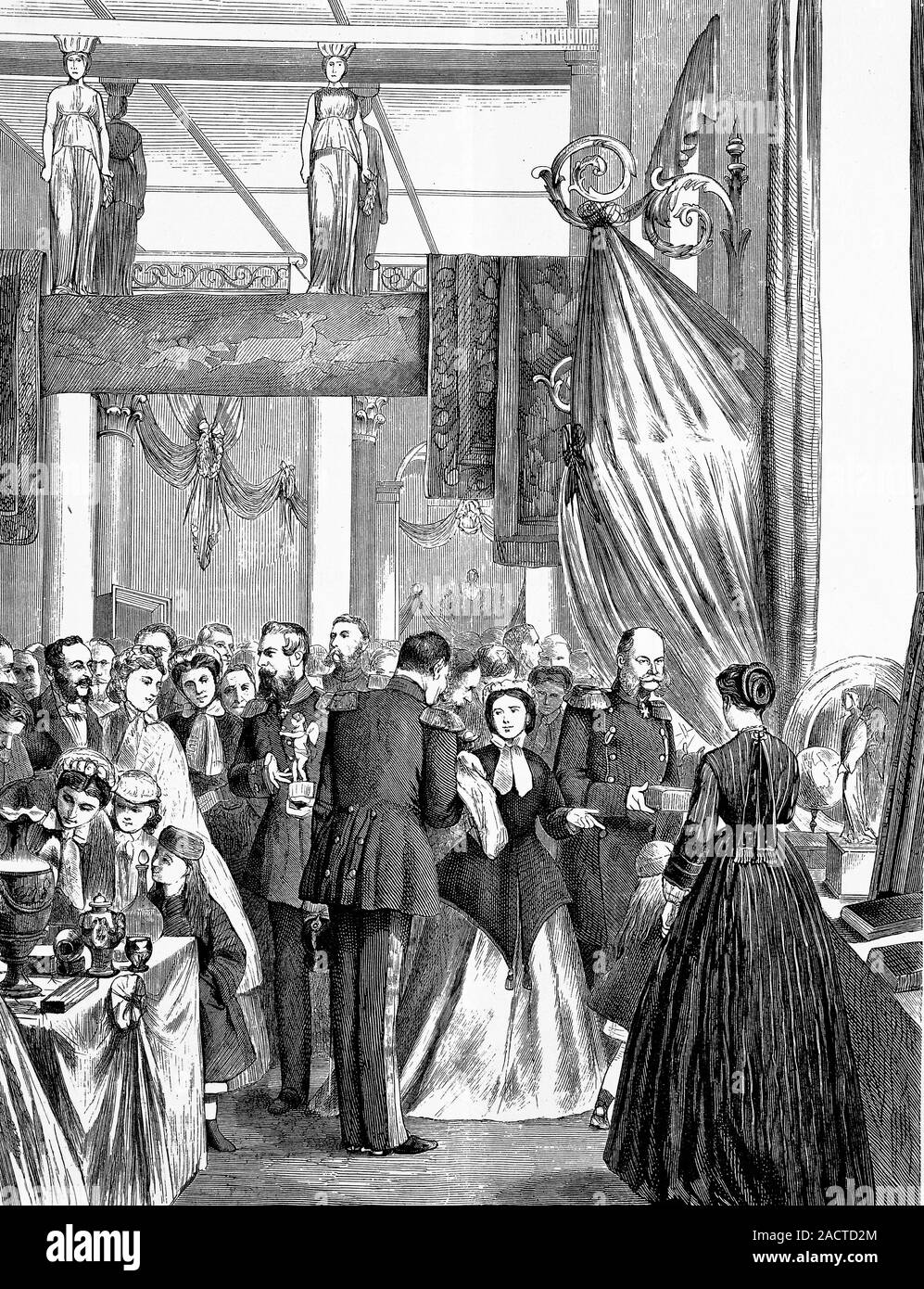 Victoria Exhibition. 1869 engraving of people visiting the Victoria ...
