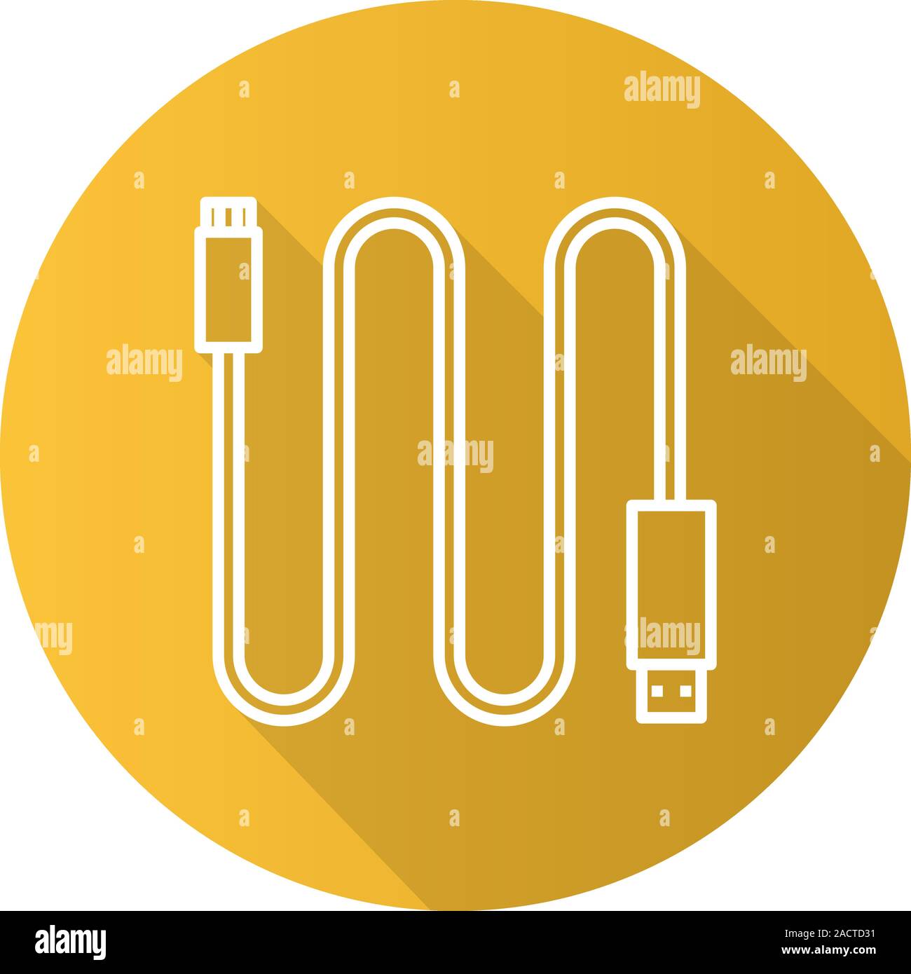 Mini USB cable. Flat linear long shadow icon. Vector line symbol Stock ...