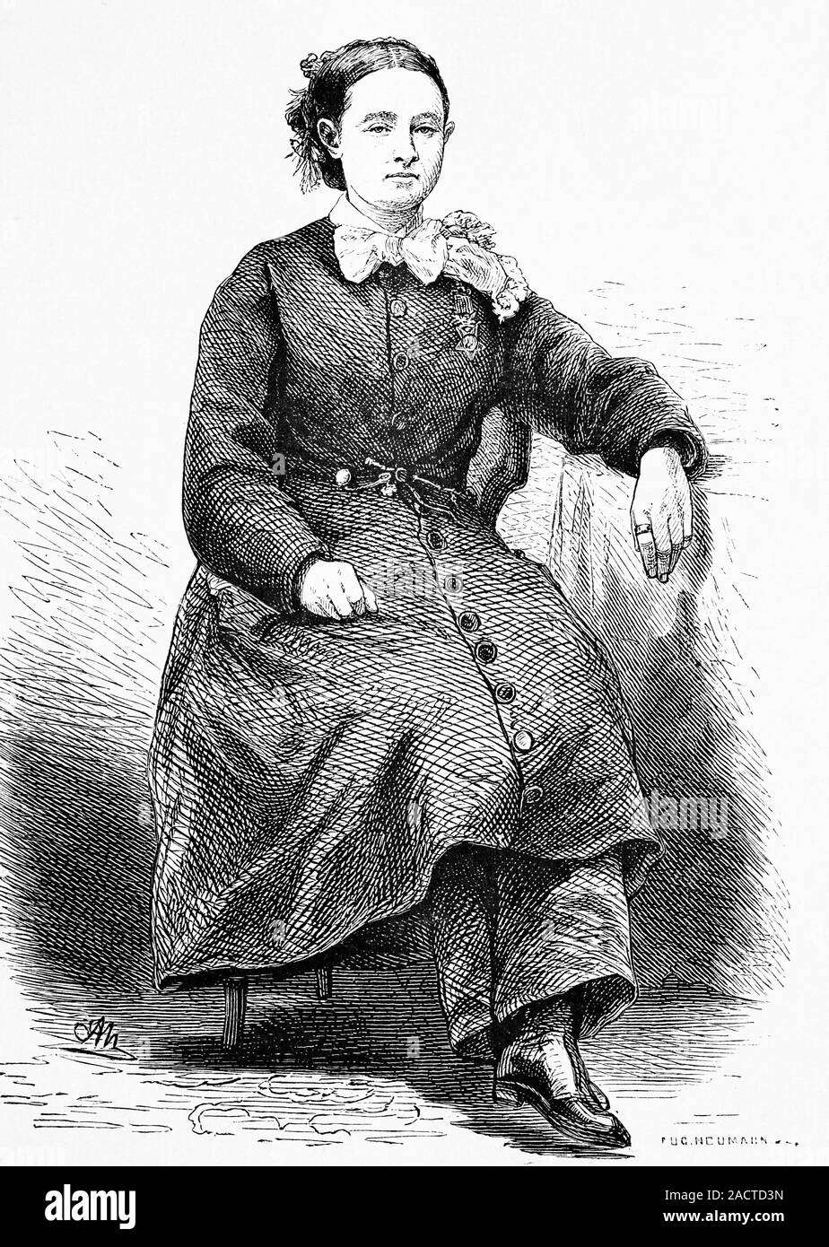 Mary Walker (1832-1919). 1869 engraving of the US surgeon, feminist and ...