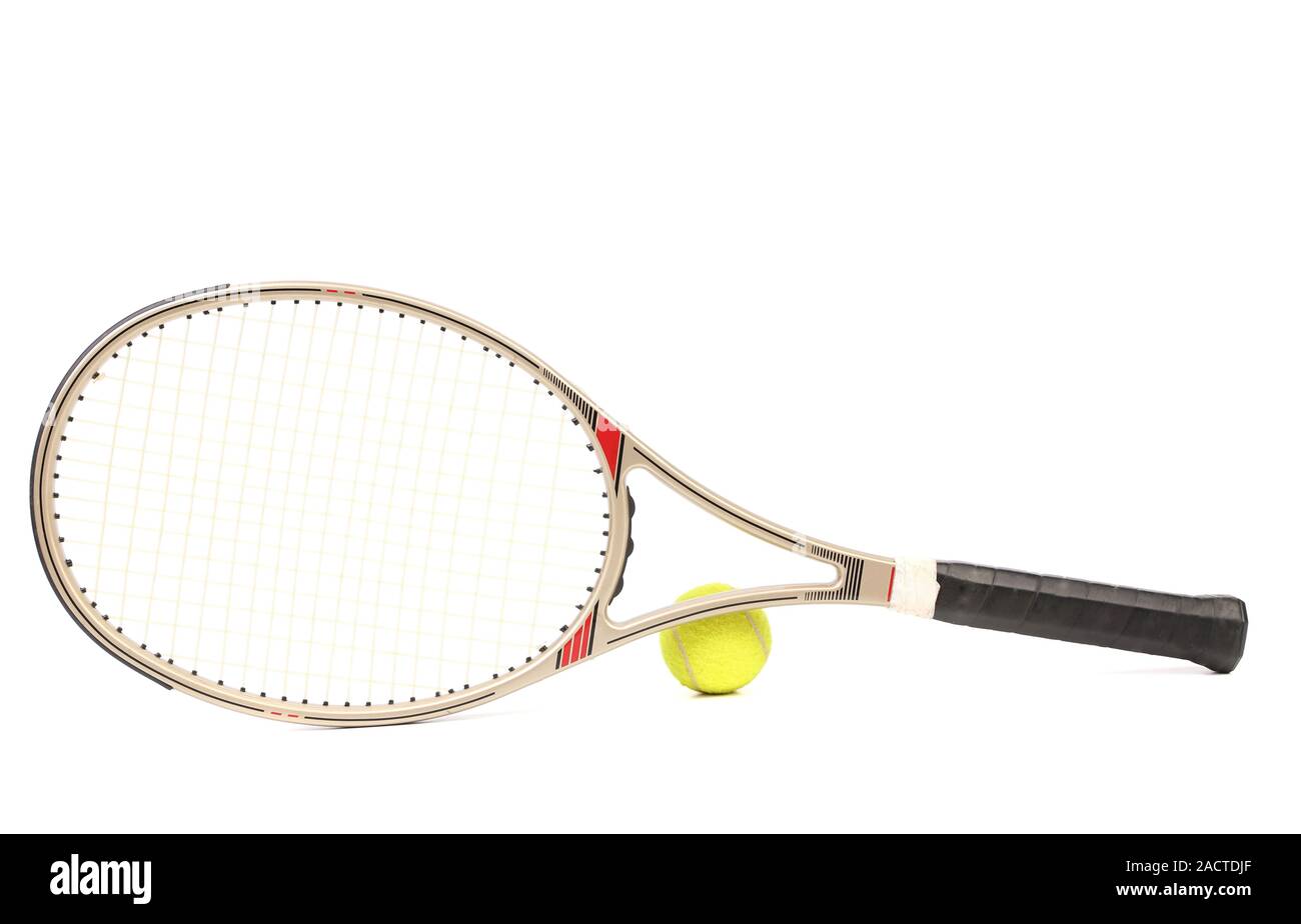 Gray tennis racket and yellow ball Stock Photo - Alamy