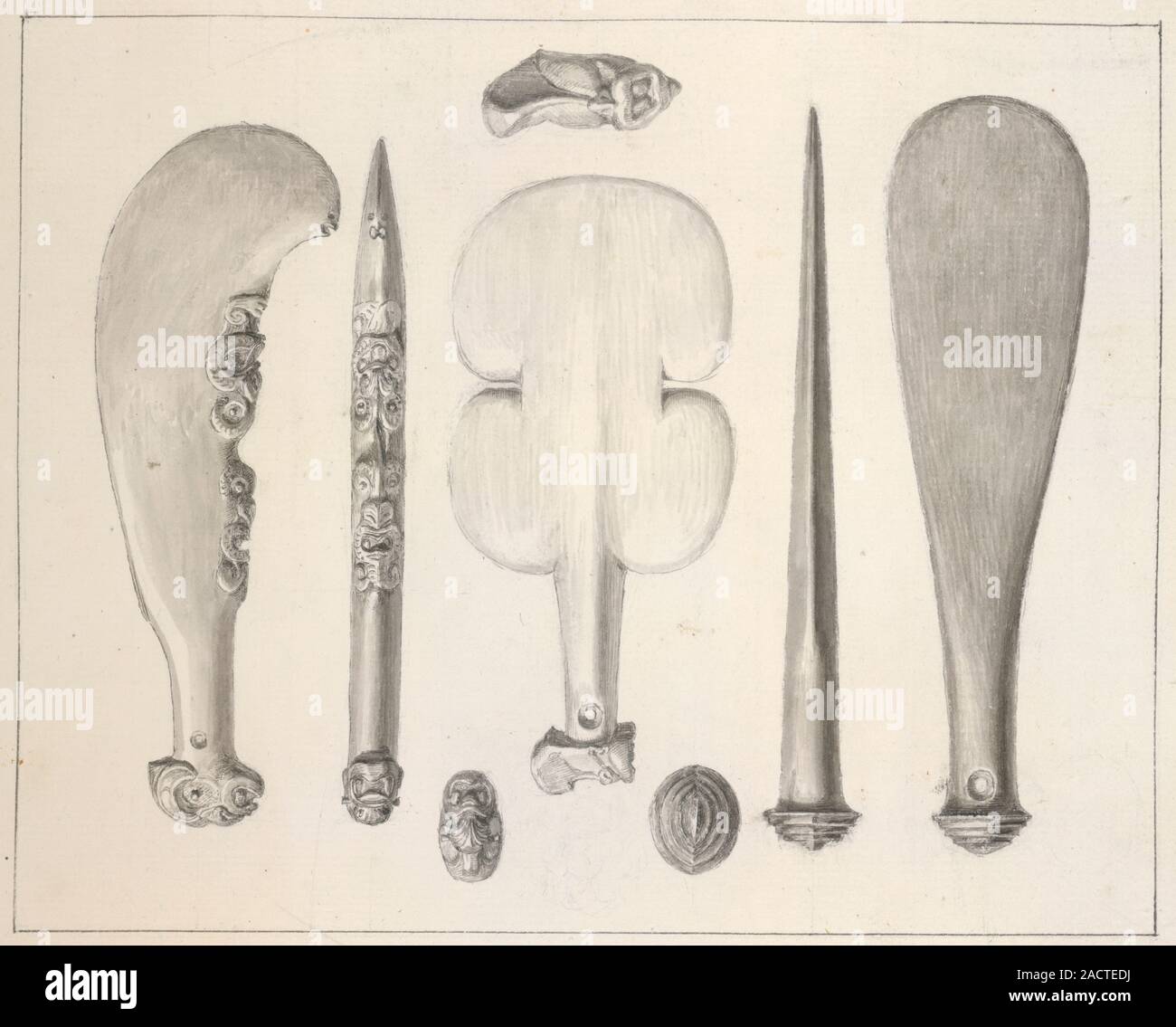 Maori weapons, Drawing A Maori patoo-patoos or war bludgeons from New ...