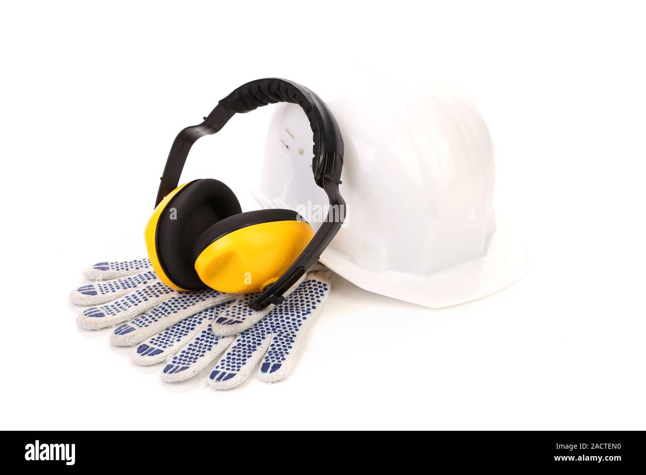 Protective ear muffs and gloves Stock Photo - Alamy