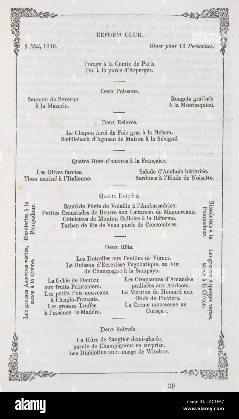 A menu, Reform Cluba menu for 10 people. Image taken from The ...
