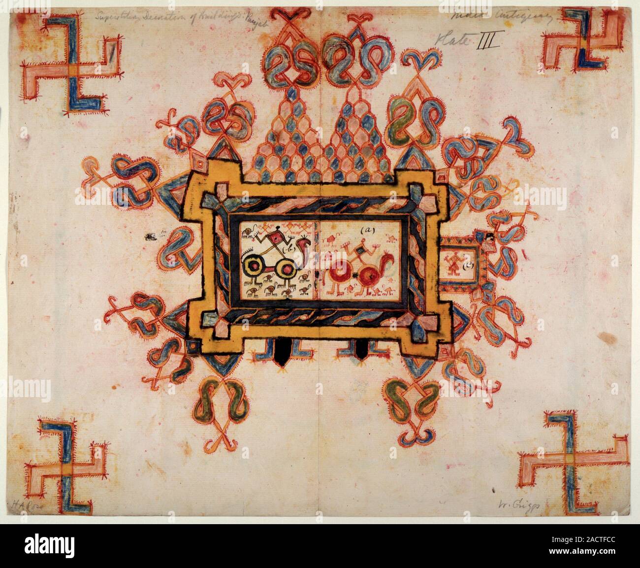 Drawing for a wall-painting, Drawing for a wall-painting for Kartik ...