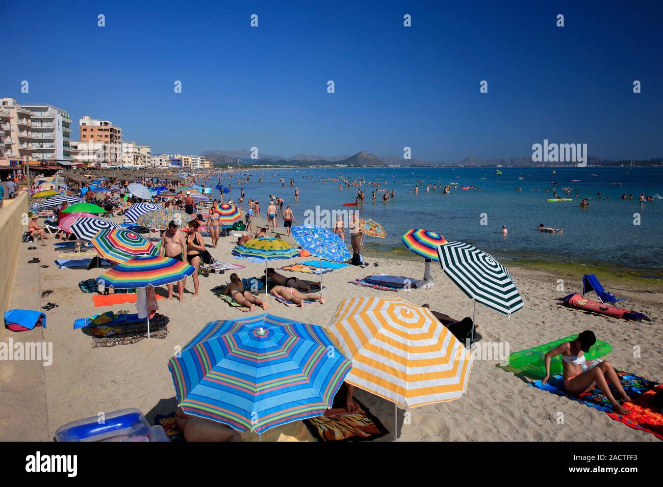 View over the resort of Ca'n Picafort, Bay of Alcudia, Mallorca Island ...