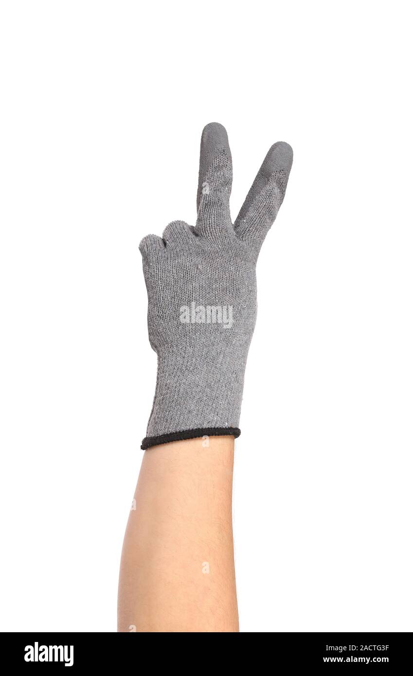 Hand shows two in rubber glove Stock Photo - Alamy
