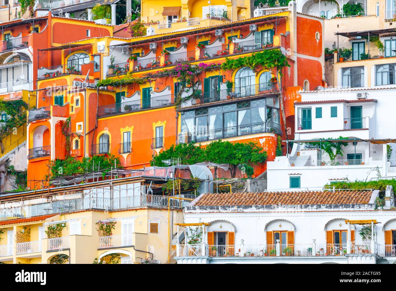 Colorful houses of Positano along Amalfi coast, terraced houses ...