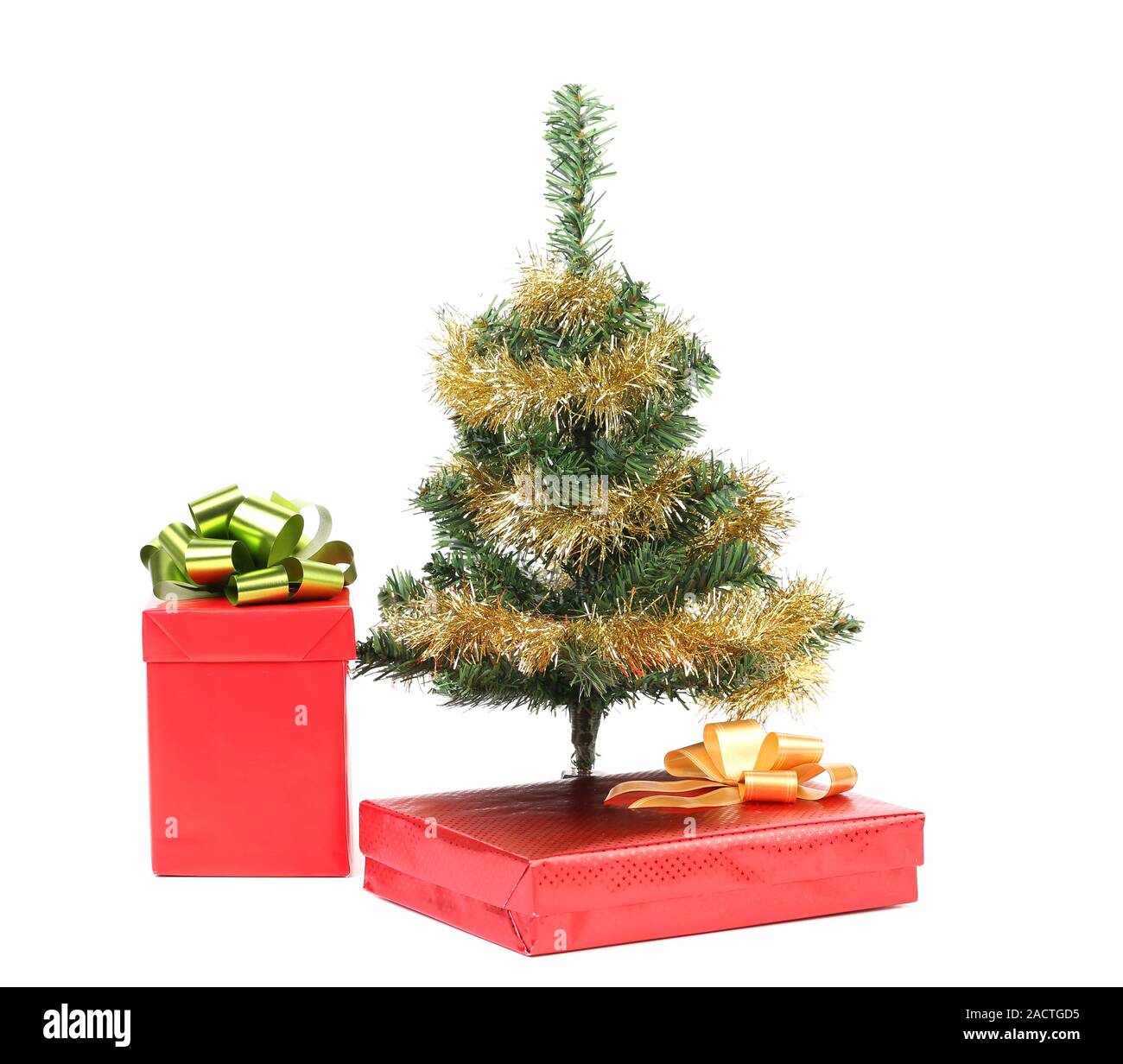 Christmas tree with two present boxes Stock Photo - Alamy