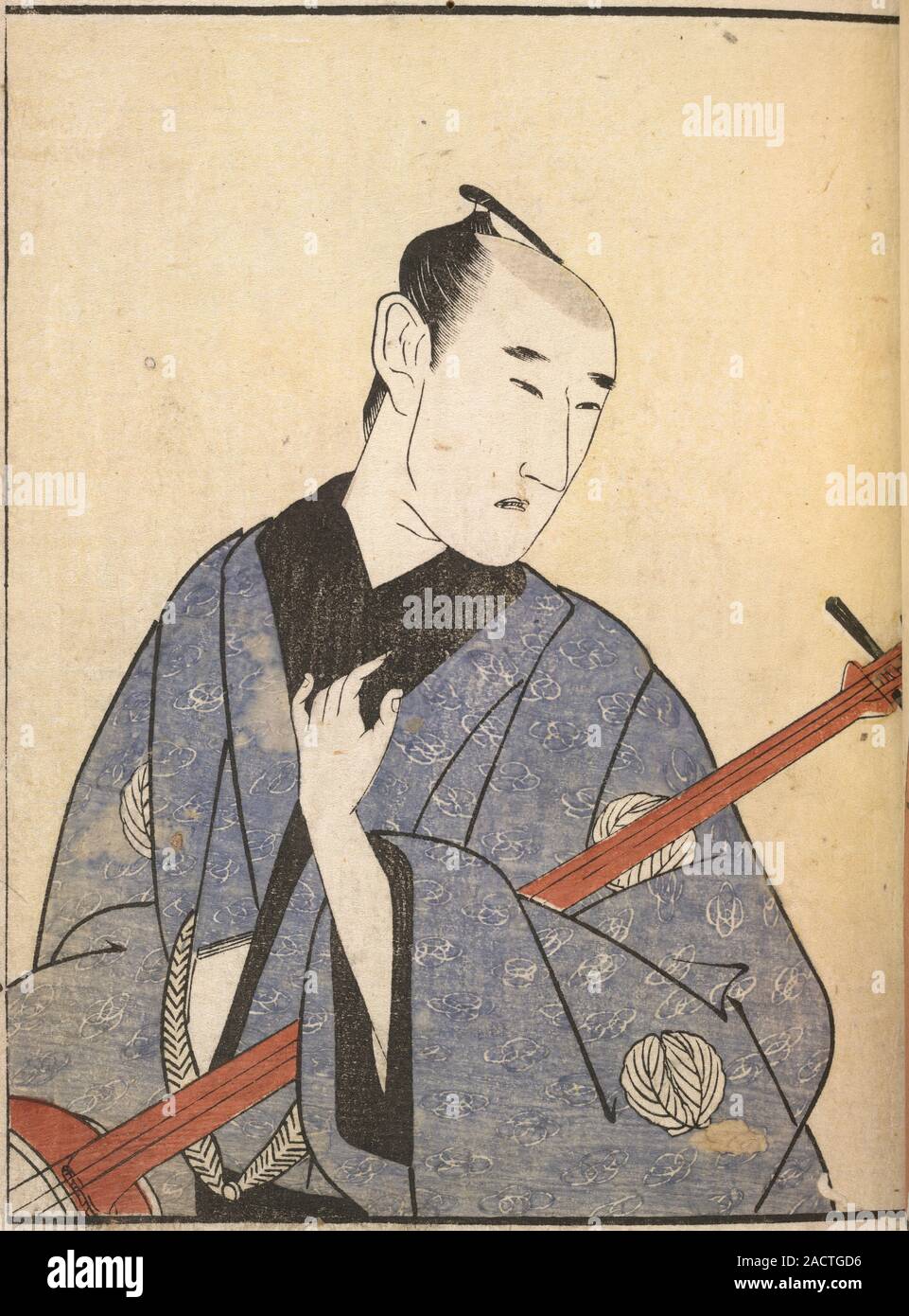 Kabuki actor holding a musical instrument. Image taken from Yakusha ...