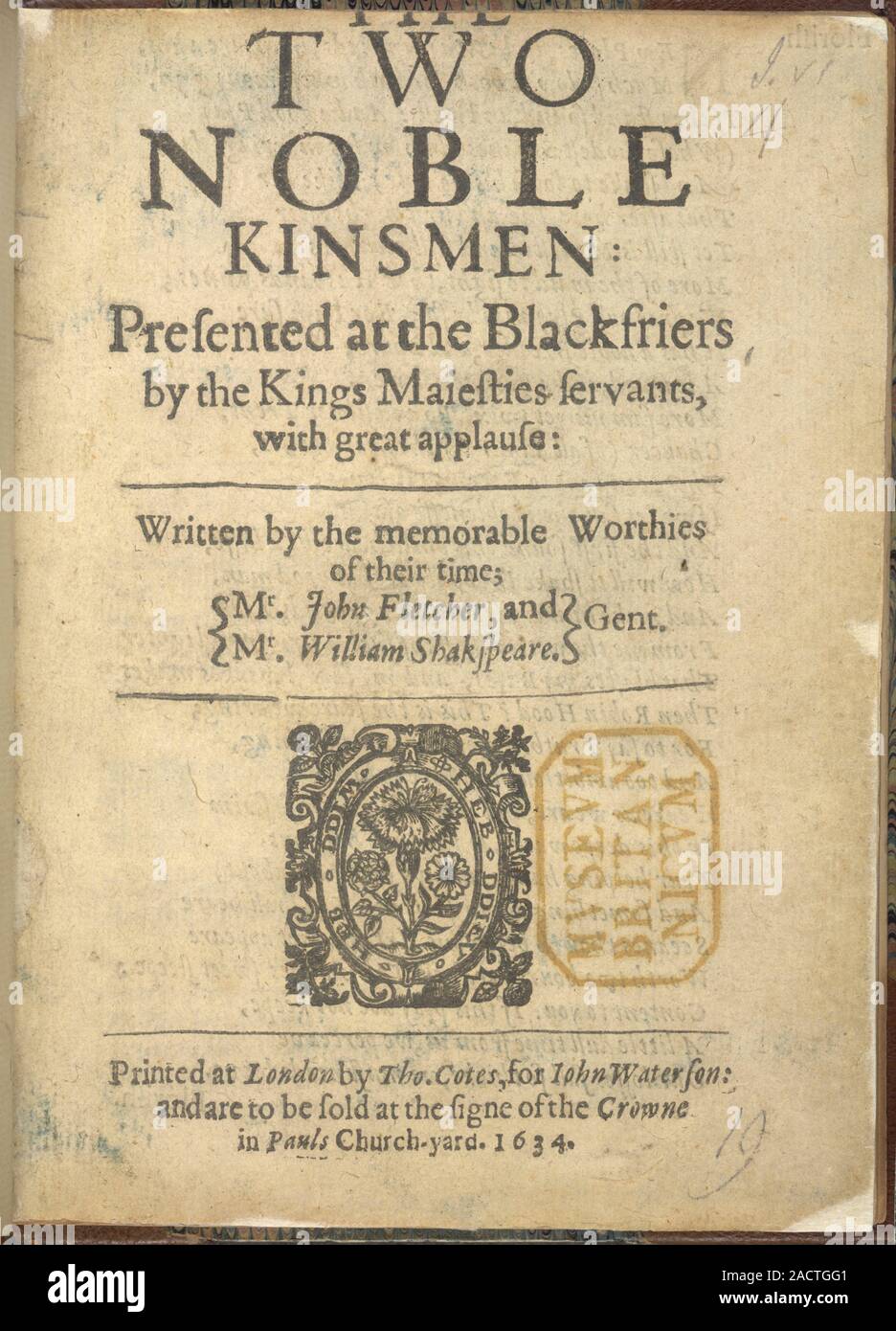 Title page of Shakespear's The Two Noble Kinsmen Stock Photo - Alamy