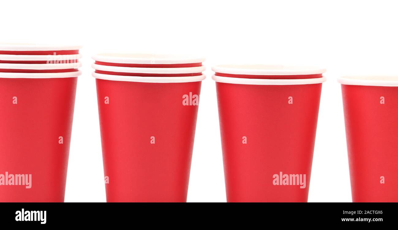 Four red plastic cups Stock Photo - Alamy