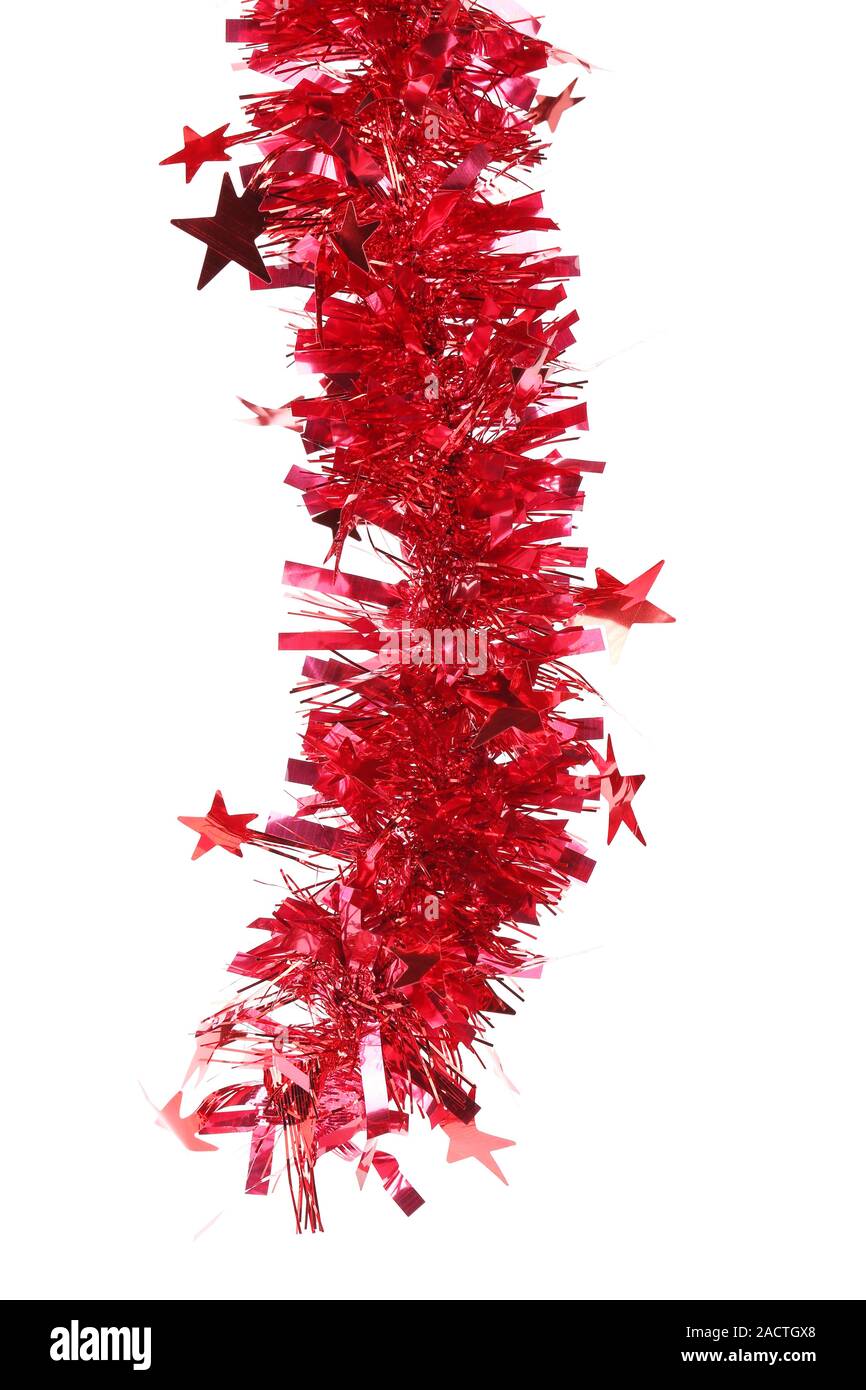 Christmas red tinsel with stars Stock Photo - Alamy