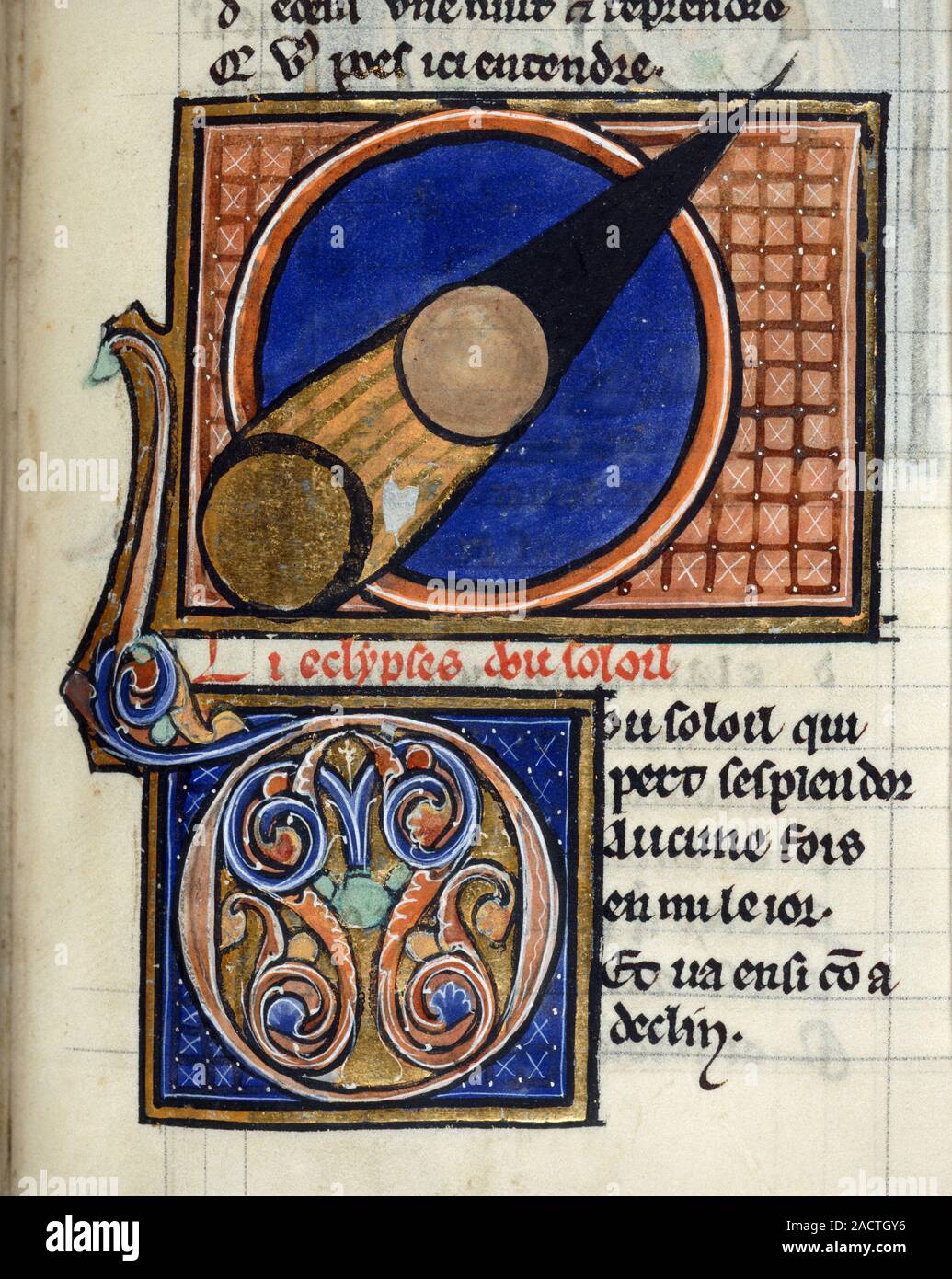 Page from an illuminated manuscript showing a Solar eclipse Stock Photo ...