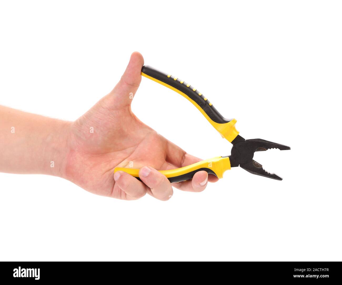 Hand holding pliers Stock Photo - Alamy