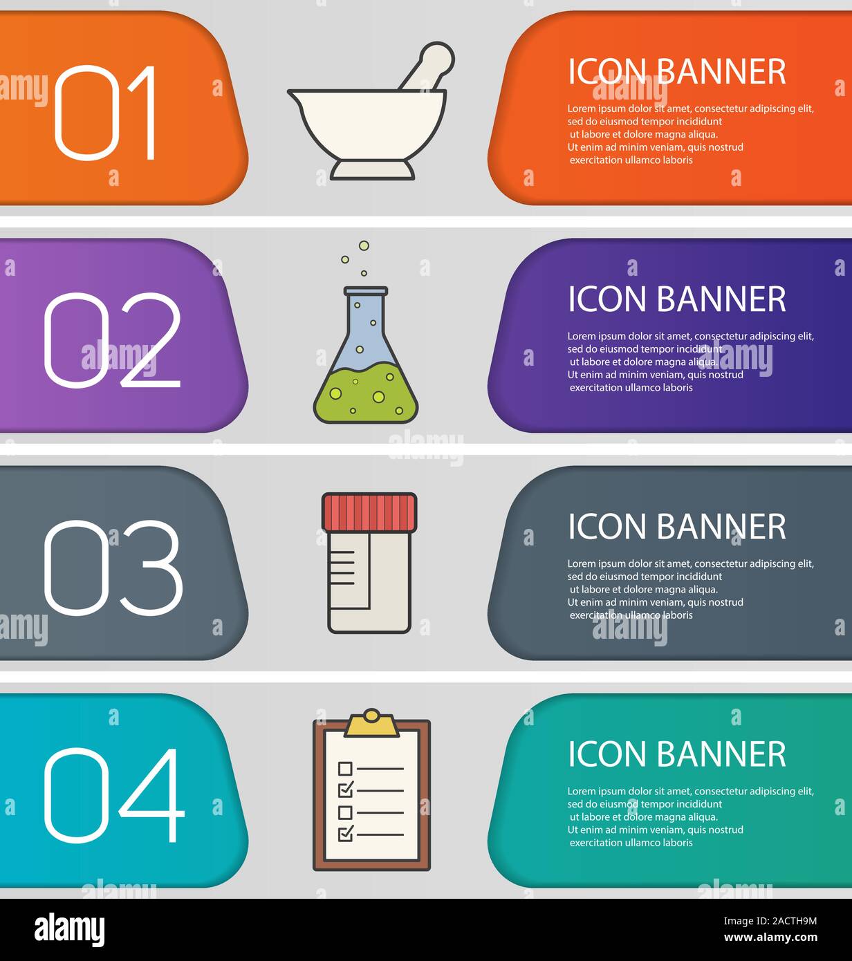 Science laboratory banner templates set. Mortar and pestle, medical ...
