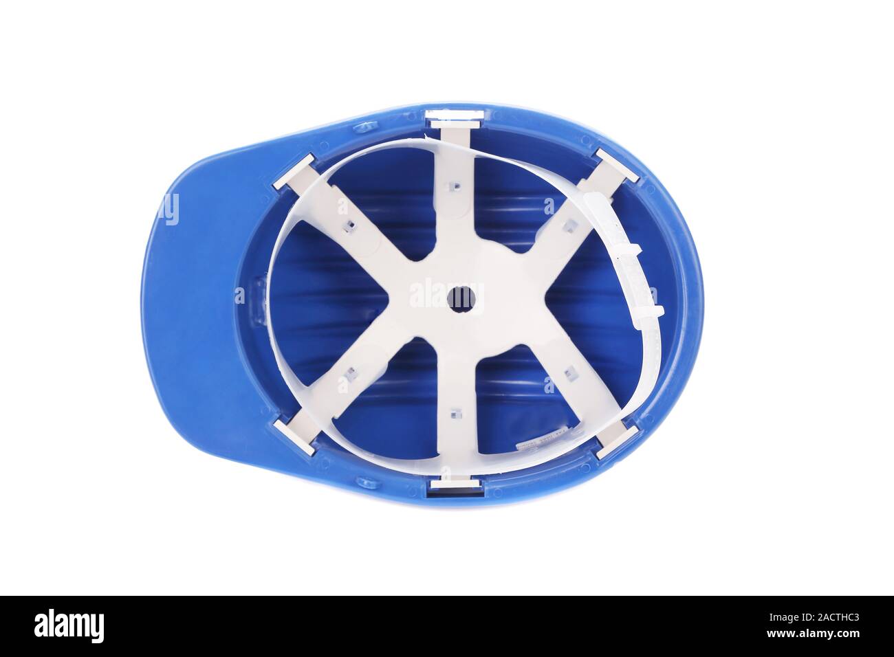 Upside down view of blue hard hat Stock Photo - Alamy