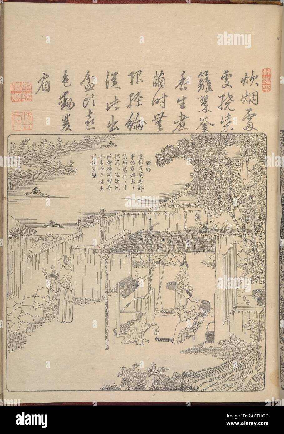 Reeling silk, Reeling silk. Image taken from Geng zhi tu / Yu zhi Geng ...
