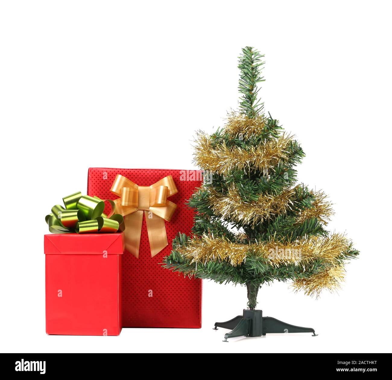 Christmas tree with two present boxes Stock Photo - Alamy