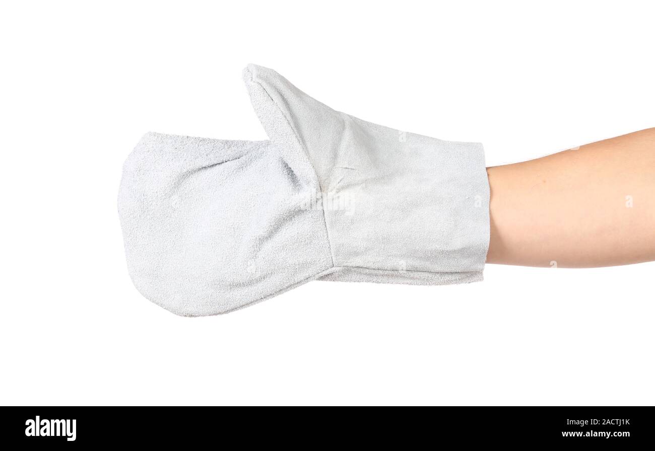 White working gauntlet on hand Stock Photo - Alamy