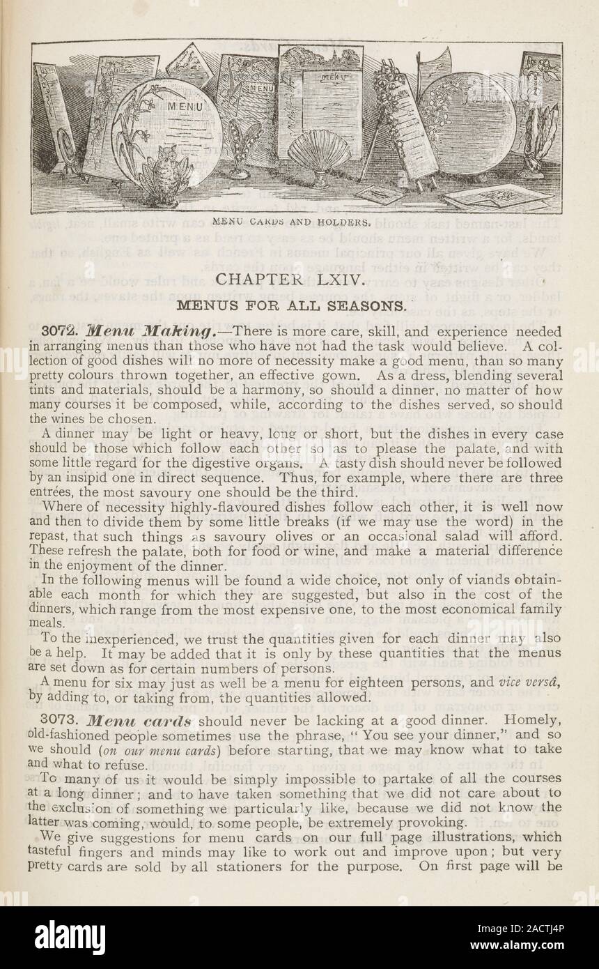 Menus for all seasons from Mrs Beeton's household management Stock ...