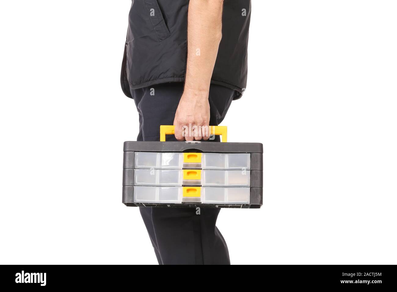 Man holding plastic tool box Stock Photo - Alamy
