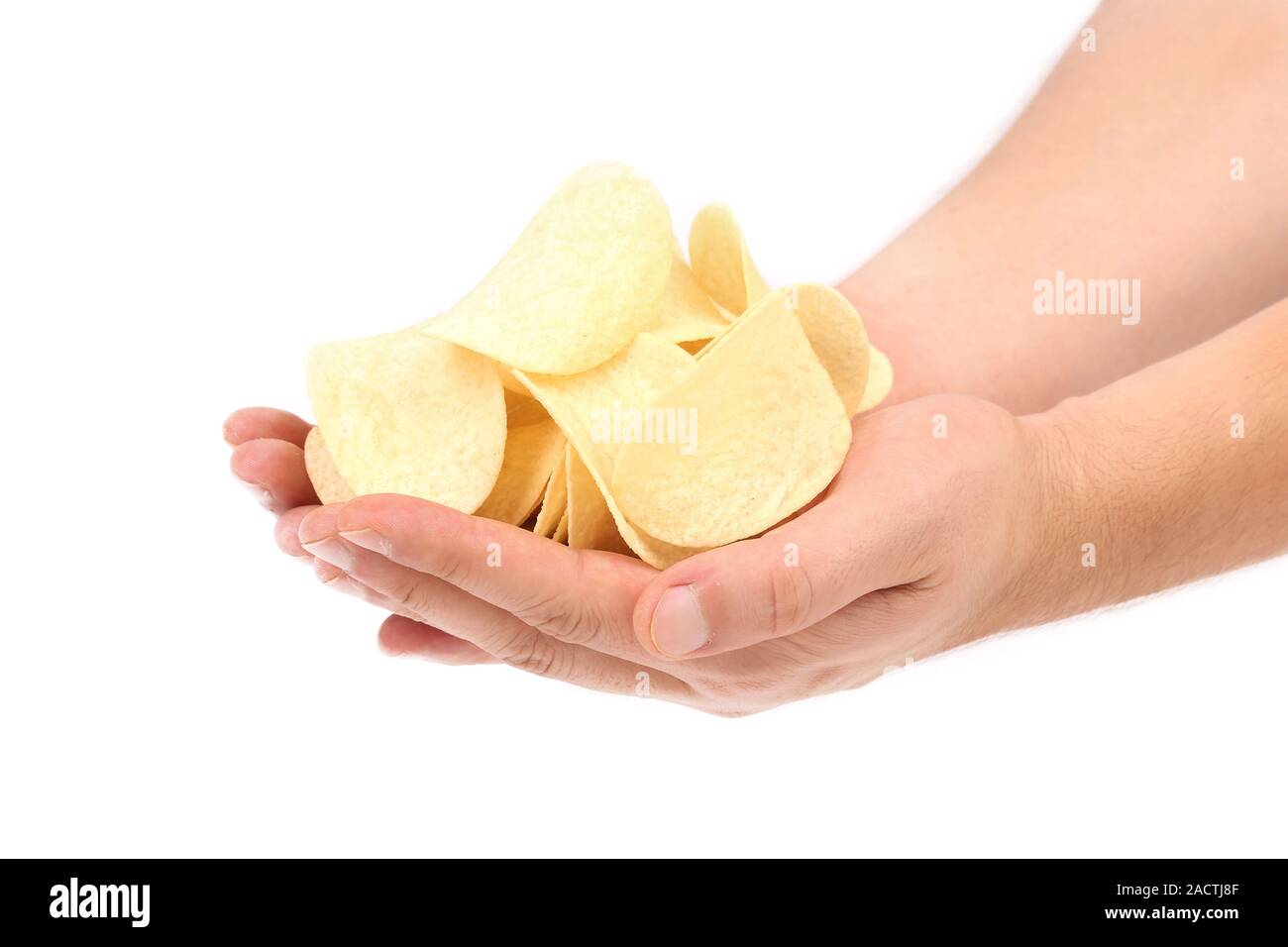 Potato chips on hands Stock Photo - Alamy