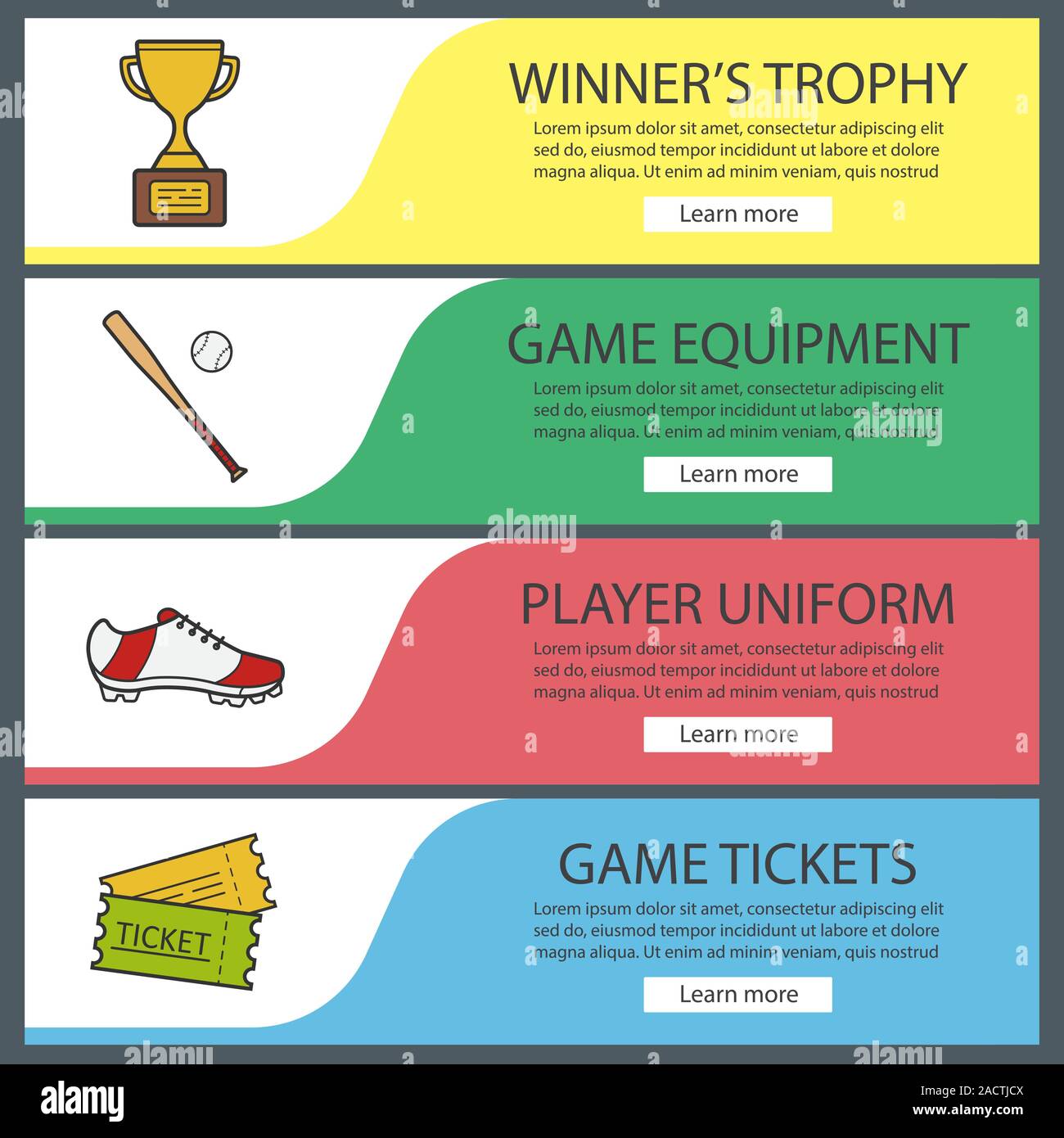 Baseball banner templates set. Softball bat and ball, winner's award ...