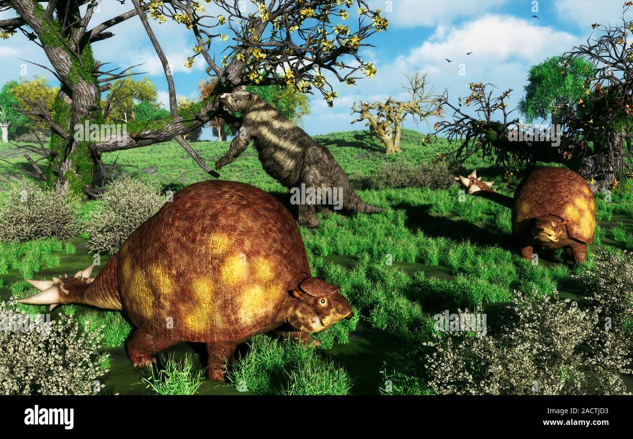 Doedicurus mammals. Artwork of prehistoric glyptodonts of the genus ...
