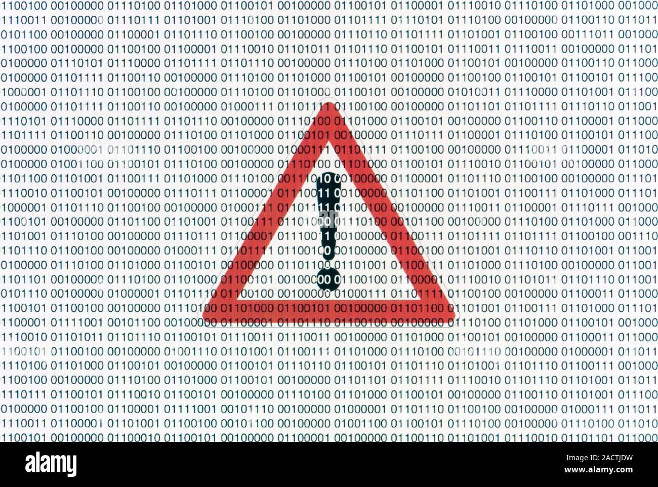 Warning sign and binary code, conceptual image Stock Photo - Alamy