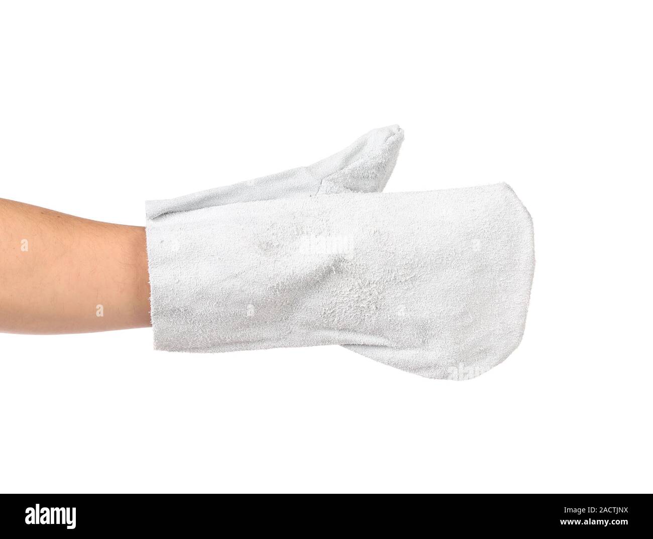 White working gauntlet on hand Stock Photo - Alamy