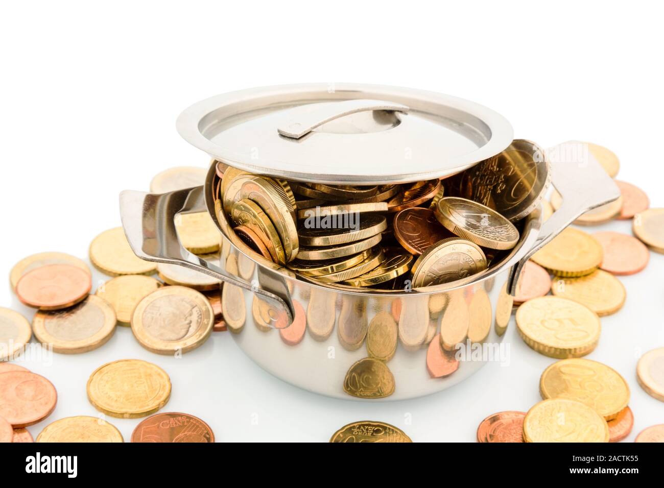 Pot with coins Stock Photo - Alamy