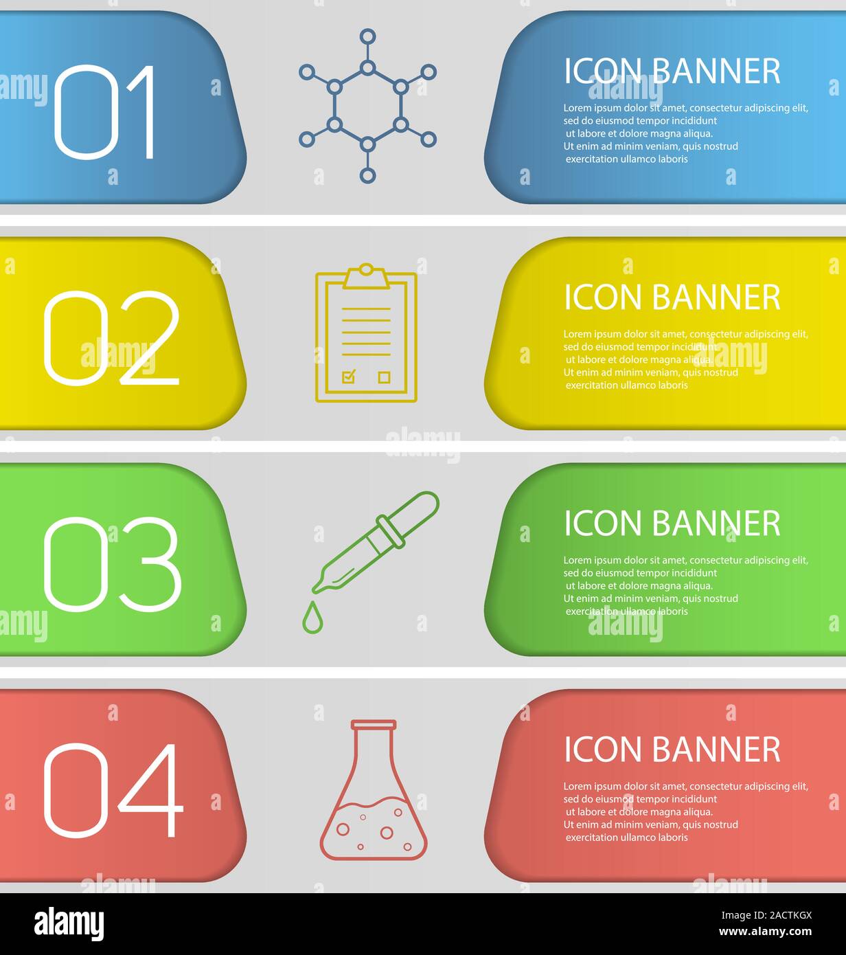 Science laboratory banner templates set. Pipette with drop, boiling ...