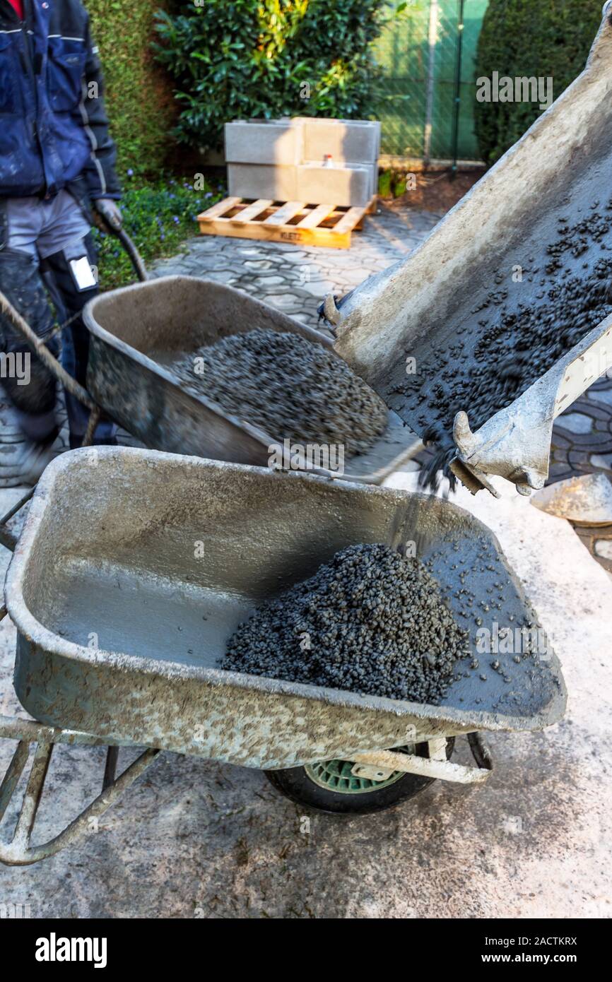Ready-mixed concrete in sliding chests Stock Photo - Alamy