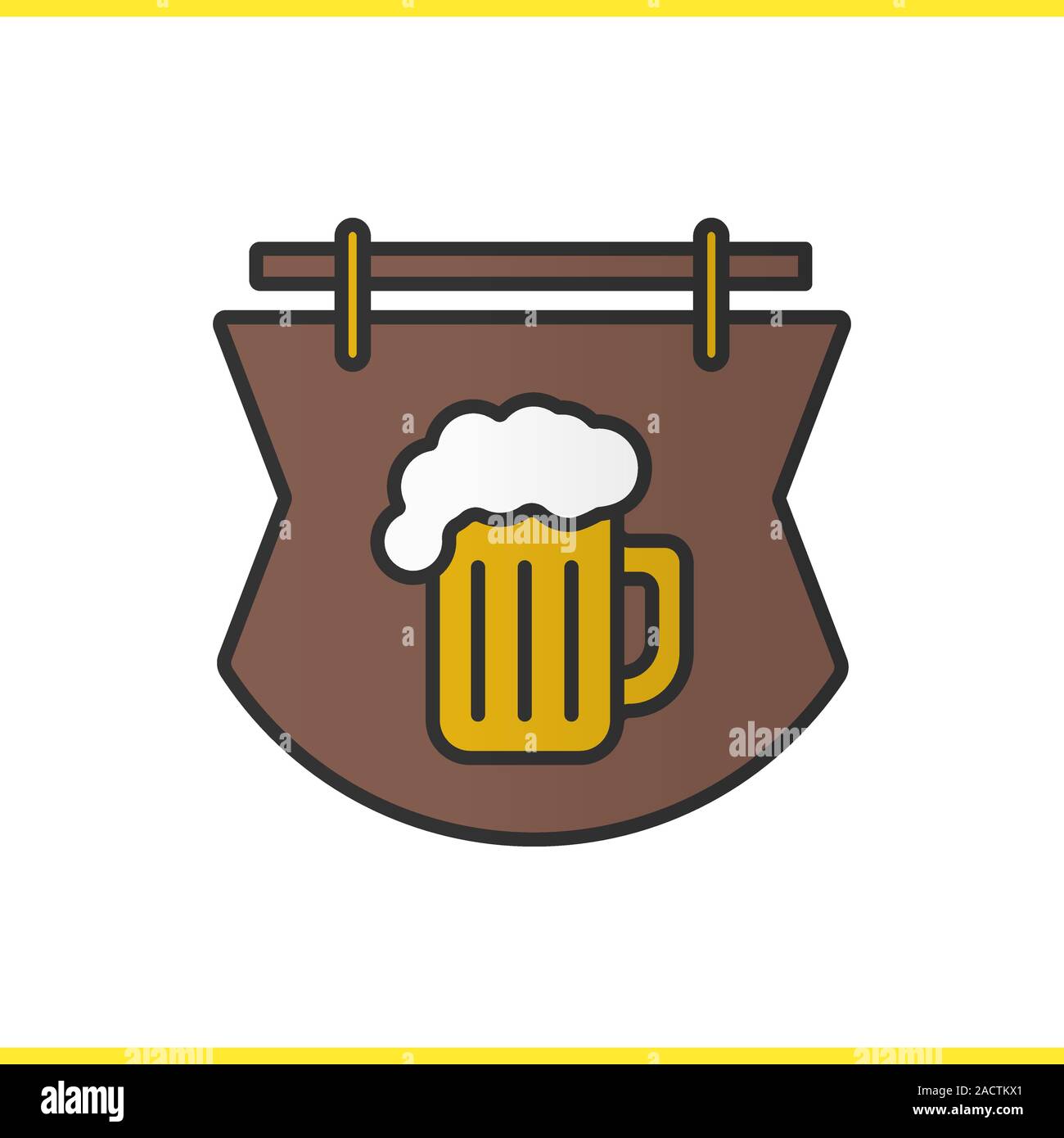 Wooden bar sign color icon. Tavern. Pub signboard with foamy beer glass ...