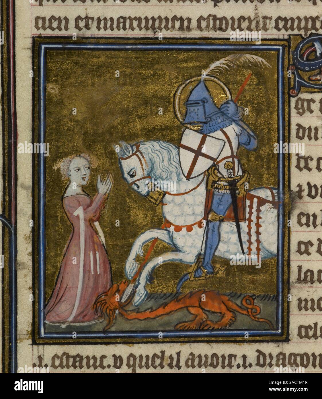 Saint George riding over the dragon: the princess kneeling, Saint ...