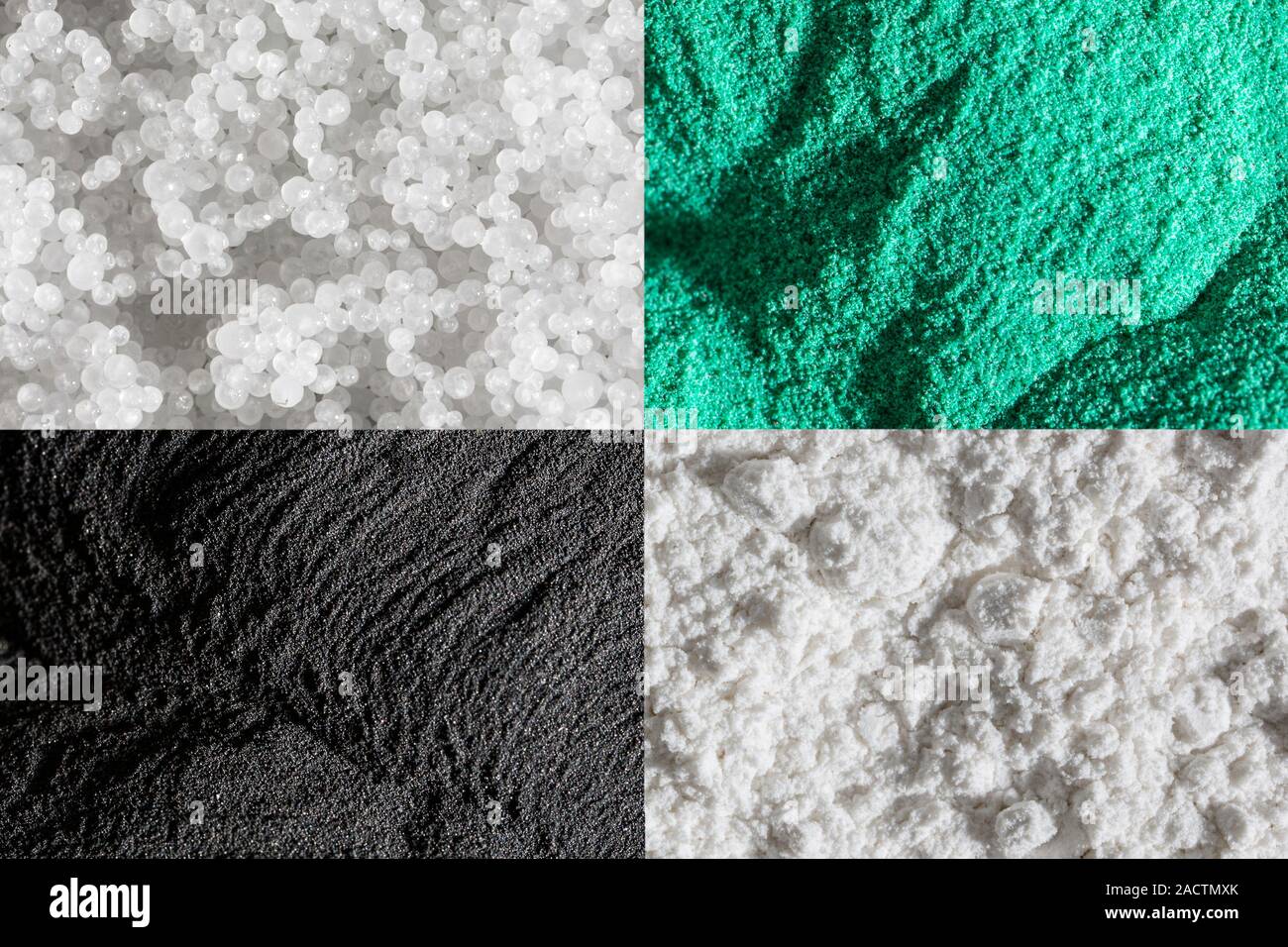 Sodium, copper and calcium compounds. Montage of four chemical ...