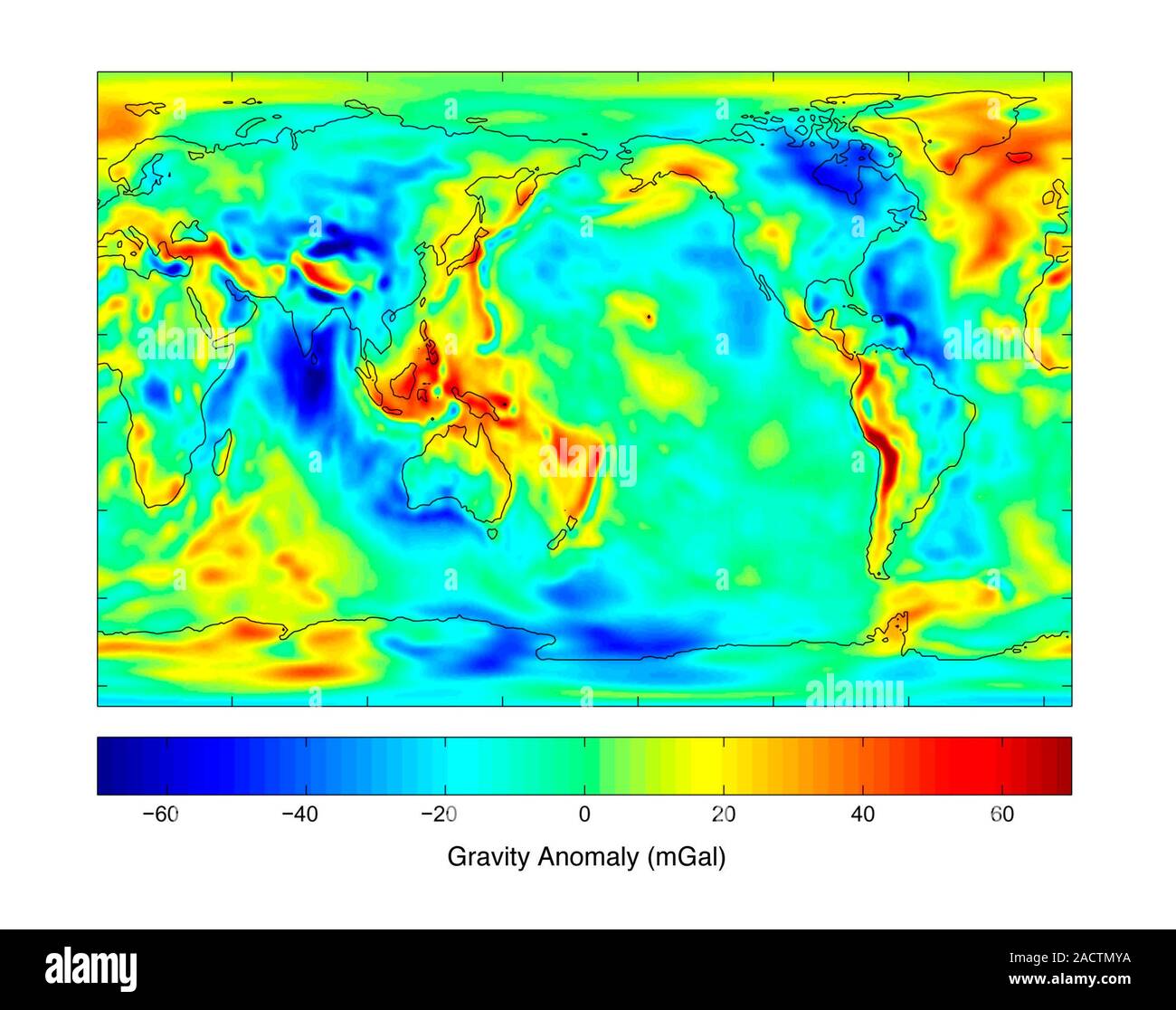 Gravity map of Earth. Computer model showing the variation of the Earth ...