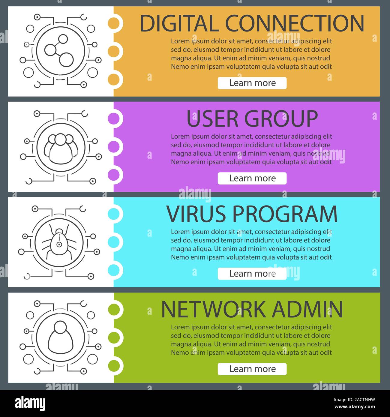 Digital banner templates set. Cyber technology. Connection, users ...