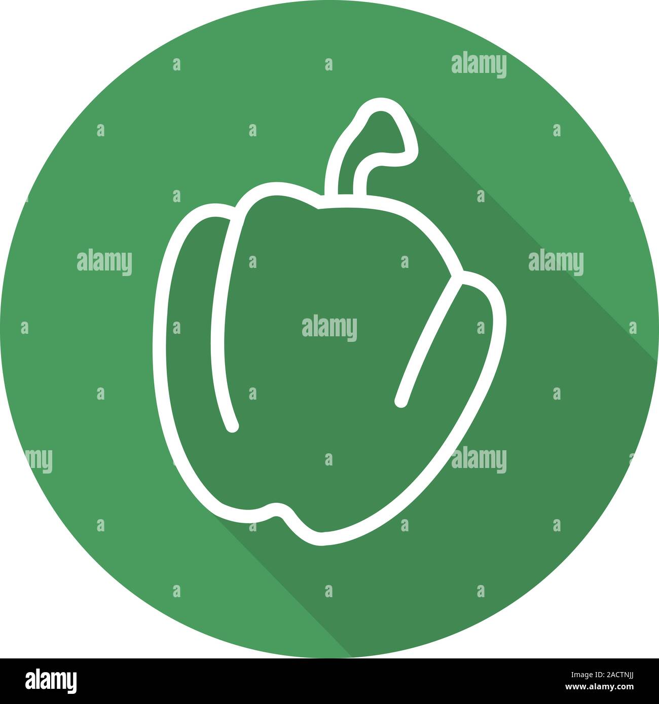 Bell pepper flat linear long shadow icon. Green capsicum. Vector line ...