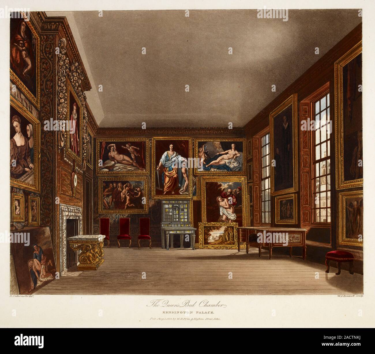 The Queen's bed chamber. Kensington palace, Colour illustration / plate ...