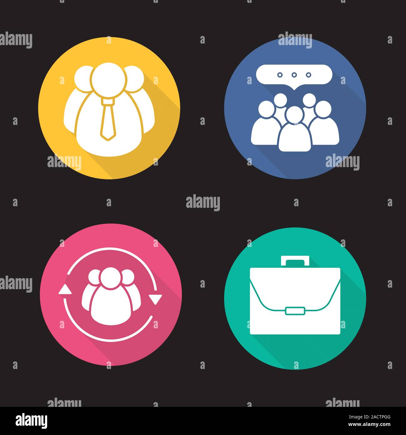 Business concepts flat design long shadow icons set. Company employees ...