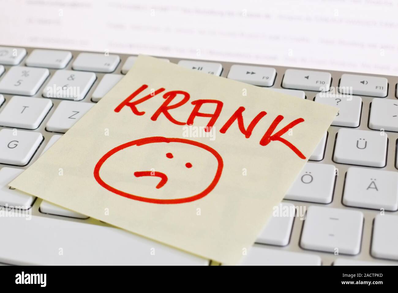 Note on Computer Keyboard: Sick Stock Photo - Alamy