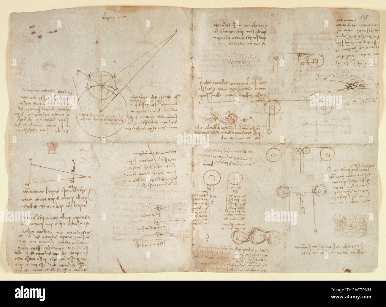 Drawings by Leonardo Da Vinci on on the mechanical powers and forces ...