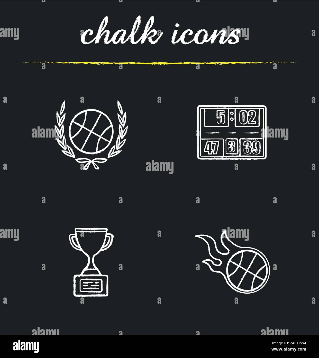 Basketball championship chalk icons set. Ball in laurel wreath ...